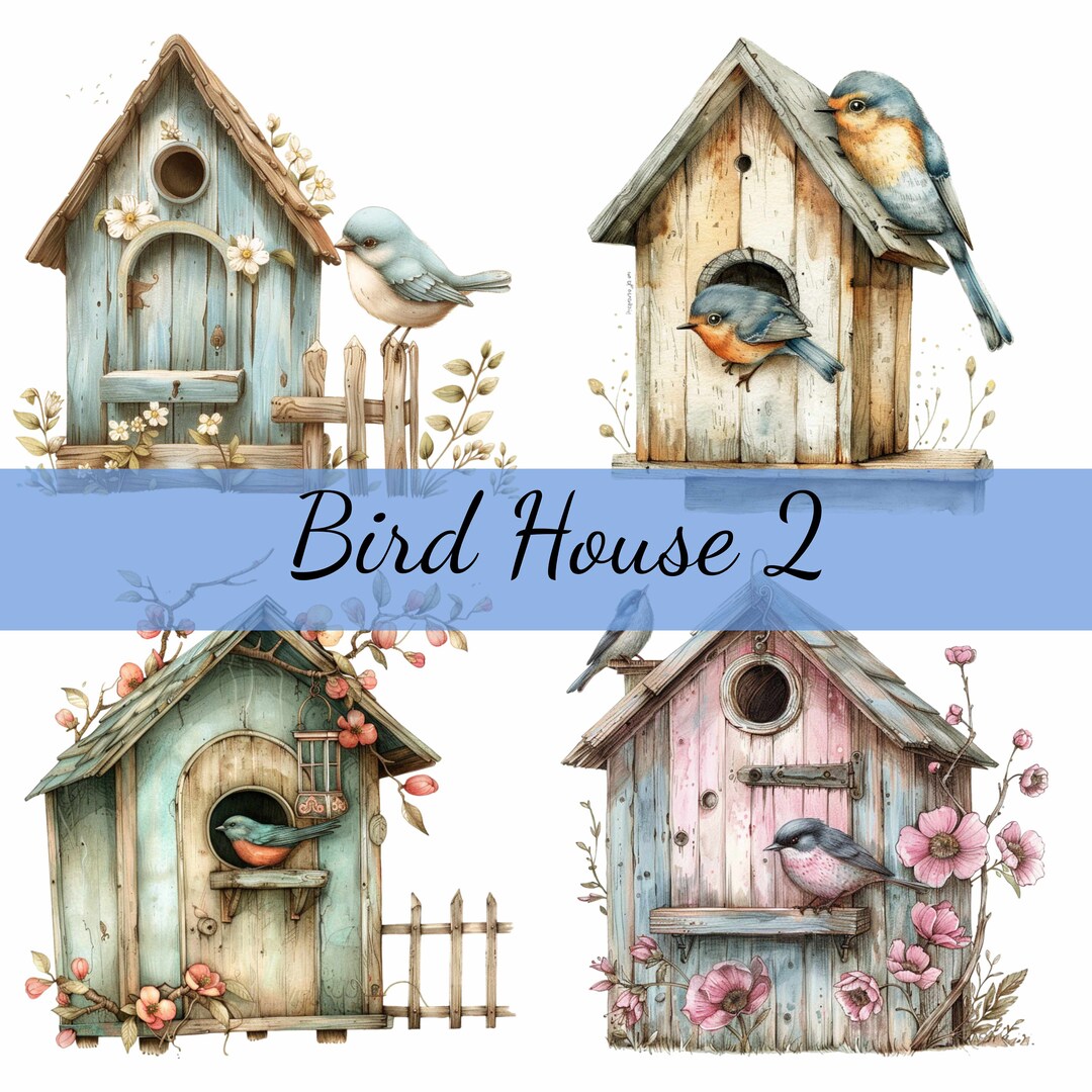 16 Bird House With Flowers 2 Clipart Bundle, 16 High-quality JPG, Craft ...