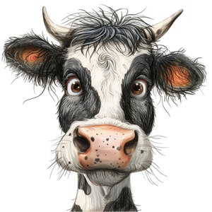 Crazy Hair Cow Cartoon Clipart Bundle, 16 High-quality JPG, Craft Art ...