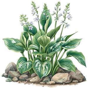 16 Hosta Plants W Flowers Clipart Bundle, 16 High-quality JPG, Craft ...