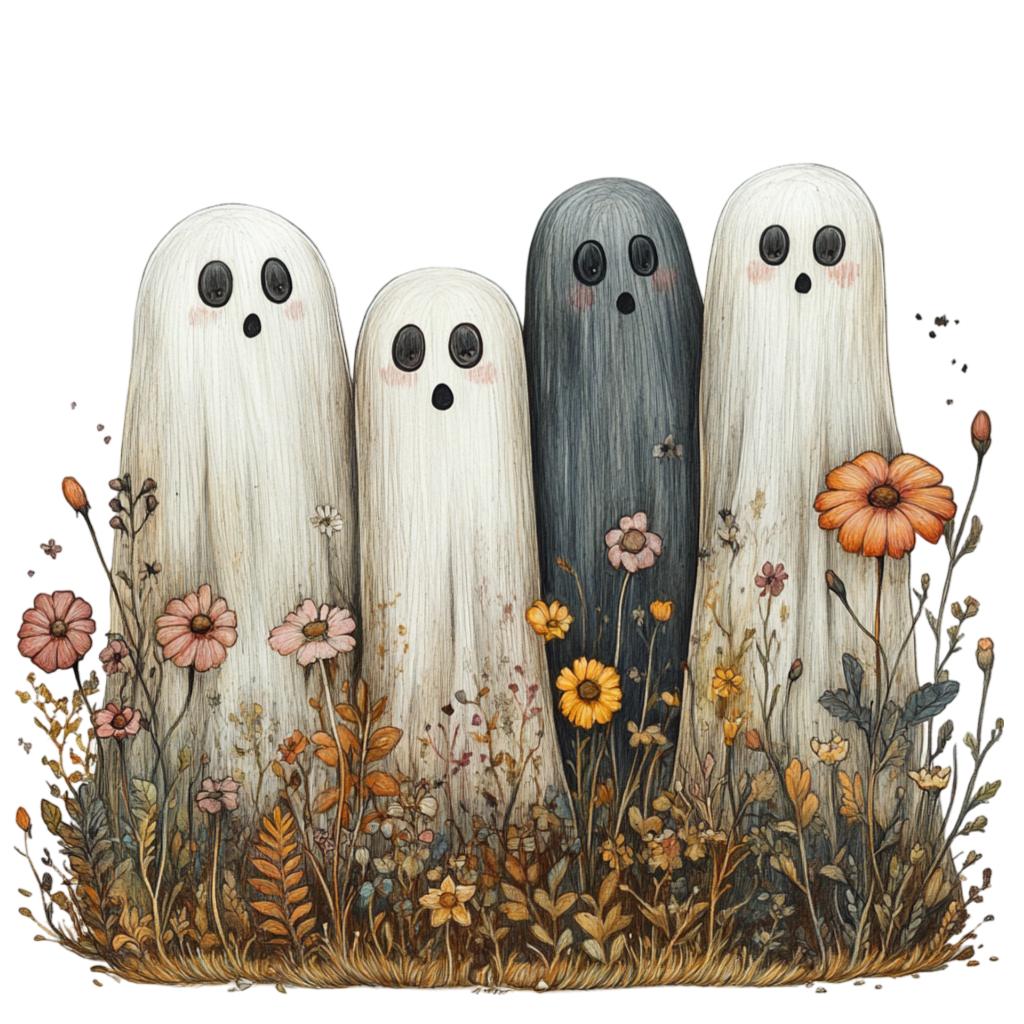 Folk Art Cute Ghost Flowers Clipart Bundle 12 Transparent PNG Download ...