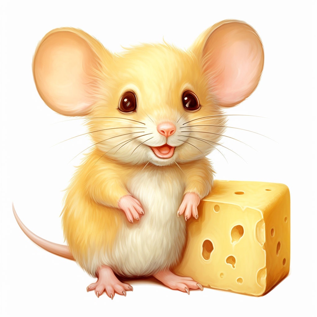 Cute Mouse With Cheese Clipart Bundle, High-quality JPG, Craft Art ...