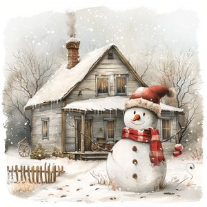 16 Winter Farm House With Snowman Clipart Bundle, 16 High-quality JPG ...