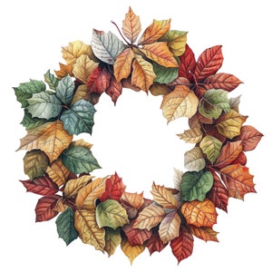 Autumn Fall Leaf Wreath Clipart Bundle, 16 High-quality JPG, Craft Art ...