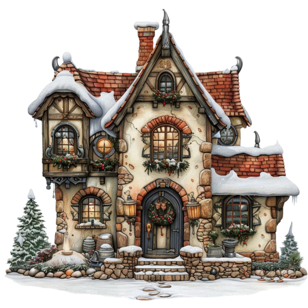 Winter Christmas House Clipart Bundle, 16 High-quality JPG, Craft Art ...