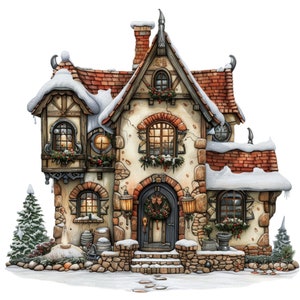 Winter Christmas House Clipart Bundle, 16 High-quality JPG, Craft Art ...