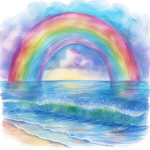 16 Rainbow Over the Ocean Clipart Bundle, 16 High-quality JPG, Craft ...