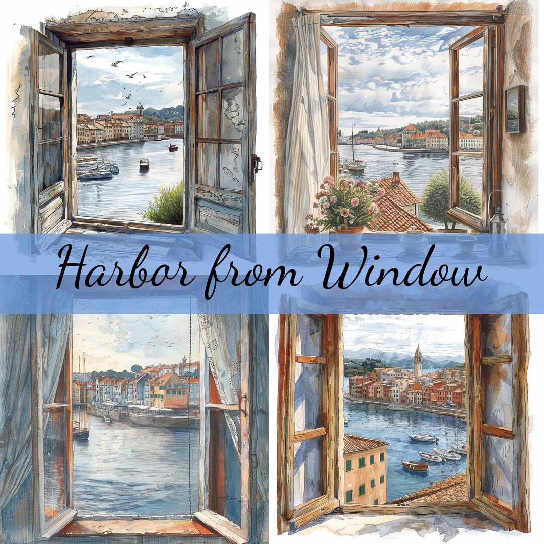 16 Harbor Boat View From Window Clipart Bundle, 16 High-quality JPG ...