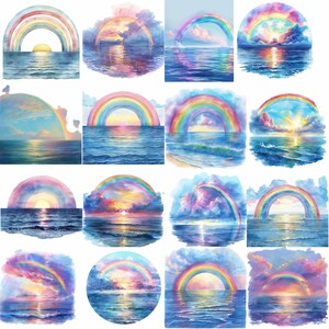 16 Rainbow Over the Ocean Clipart Bundle, 16 High-quality JPG, Craft ...