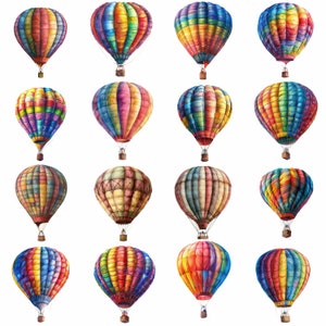 Rainbow Hot Air Balloon Clipart Bundle, 16 High-quality JPG, Craft Art ...