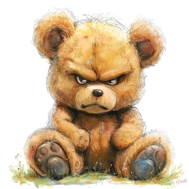 16 Grumpy Angry Teddy Bear Clipart Bundle, 16 High-quality JPG, Craft ...