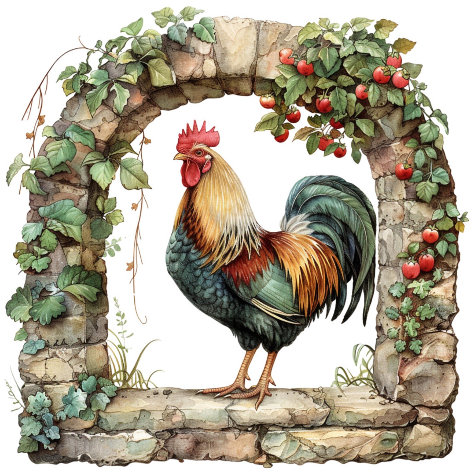 16 Chicken Rooster Under Stone Arch Clipart Bundle, High-quality JPG ...