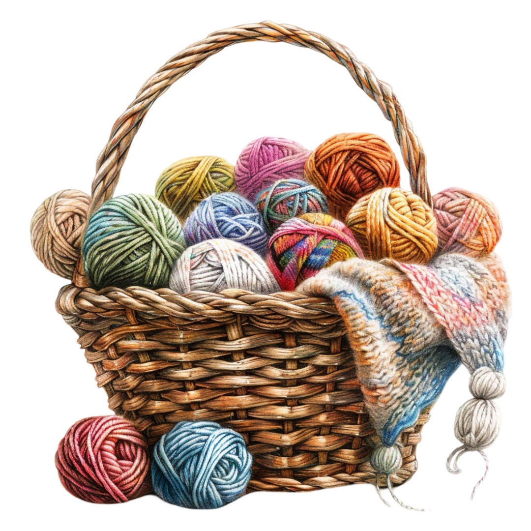 Knitting Basket With Yarn Clipart Bundle, 15 High-quality JPG, Craft ...