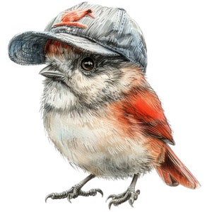 16 Cute Bird With Ball Cap Clipart Bundle, 16 High-quality JPG, Craft ...