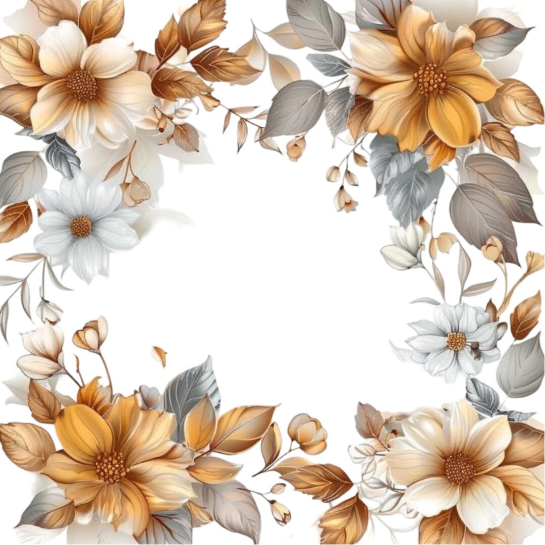 Golden Flower Frame Clipart Bundle, 16 High-quality JPG, Craft Art ...