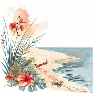 Beach With Flowers Waves Clipart Bundle, 16 High-quality JPG, Craft Art ...