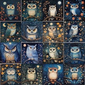 16 Owl in Moon Light Night Clipart Bundle, High-quality JPG, Craft Art ...