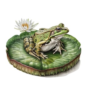 Frog on a Lily Pad With Flower Clipart Bundle, 16 High-quality JPG ...