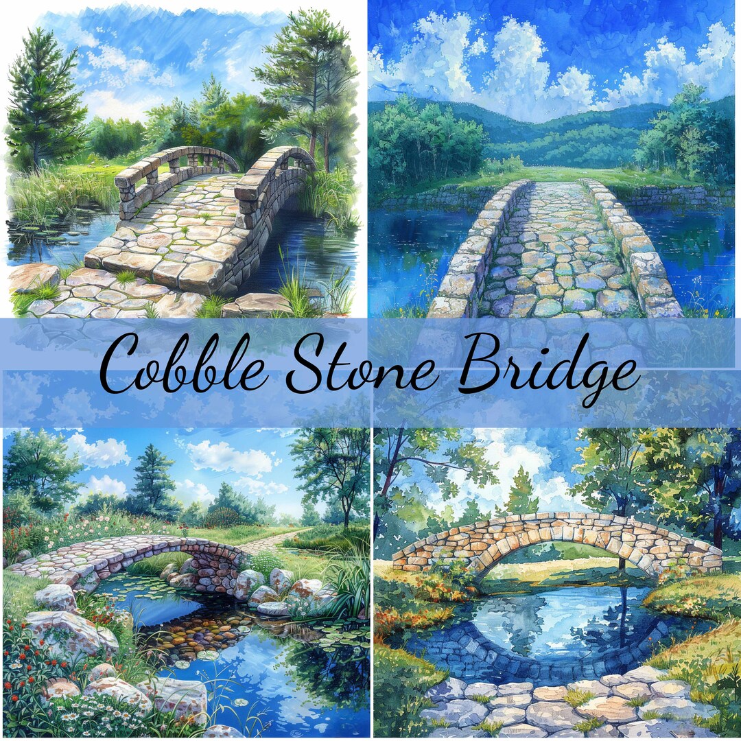 16 Cobblestone Bridge Over Pond Clipart Bundle, 16 High-quality JPG ...