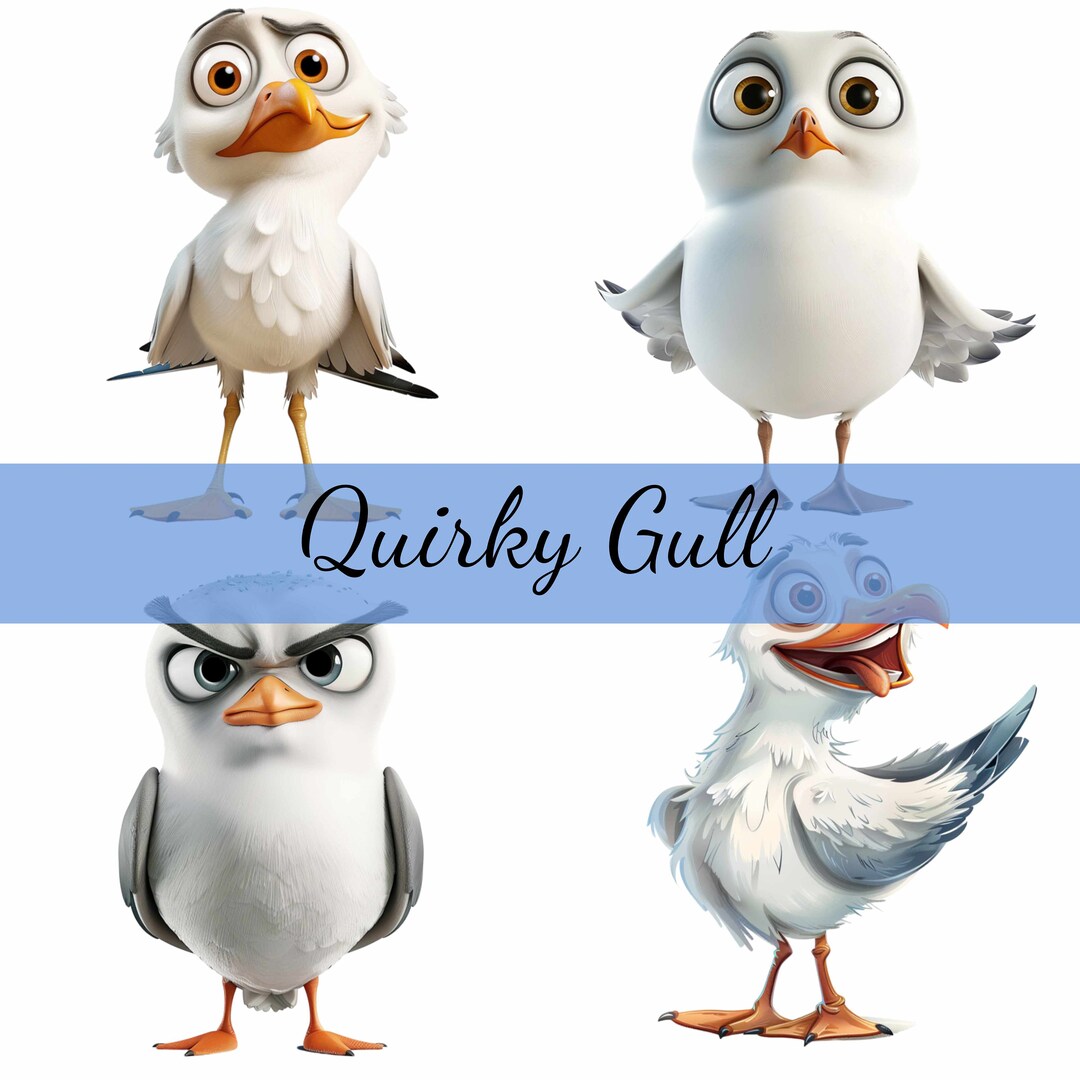 16 Quirky Gull Seagull Cute Adorable Clipart Bundle, 16 High-quality ...