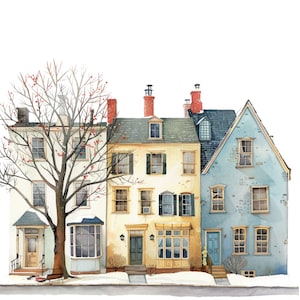 16 Row House in Winter Snow Clipart Bundle, 16 High-quality JPG, Craft ...