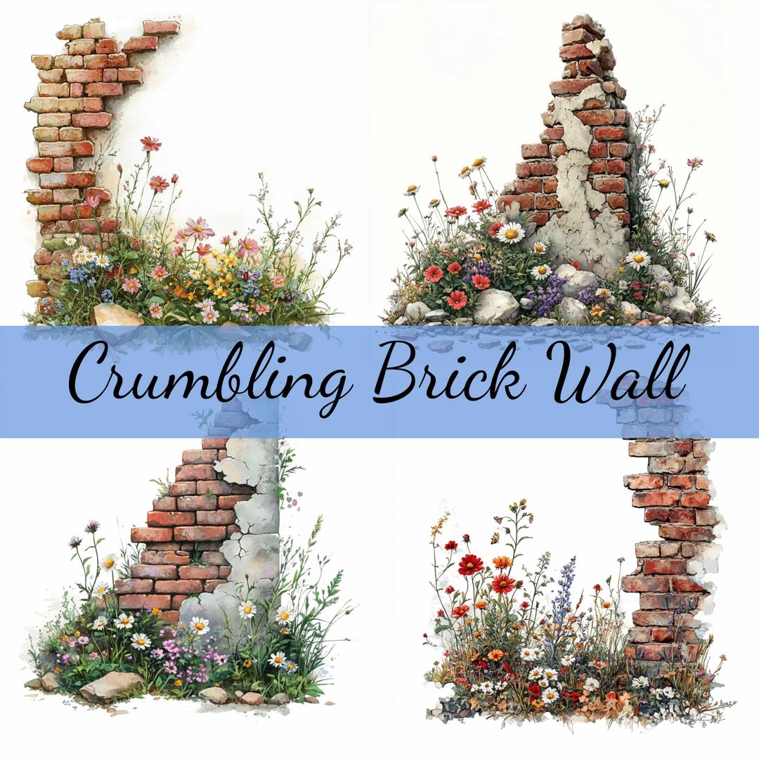 Folk Art Crumbling Brick Wall Clipart Bundle 12 Transparent PNG ...