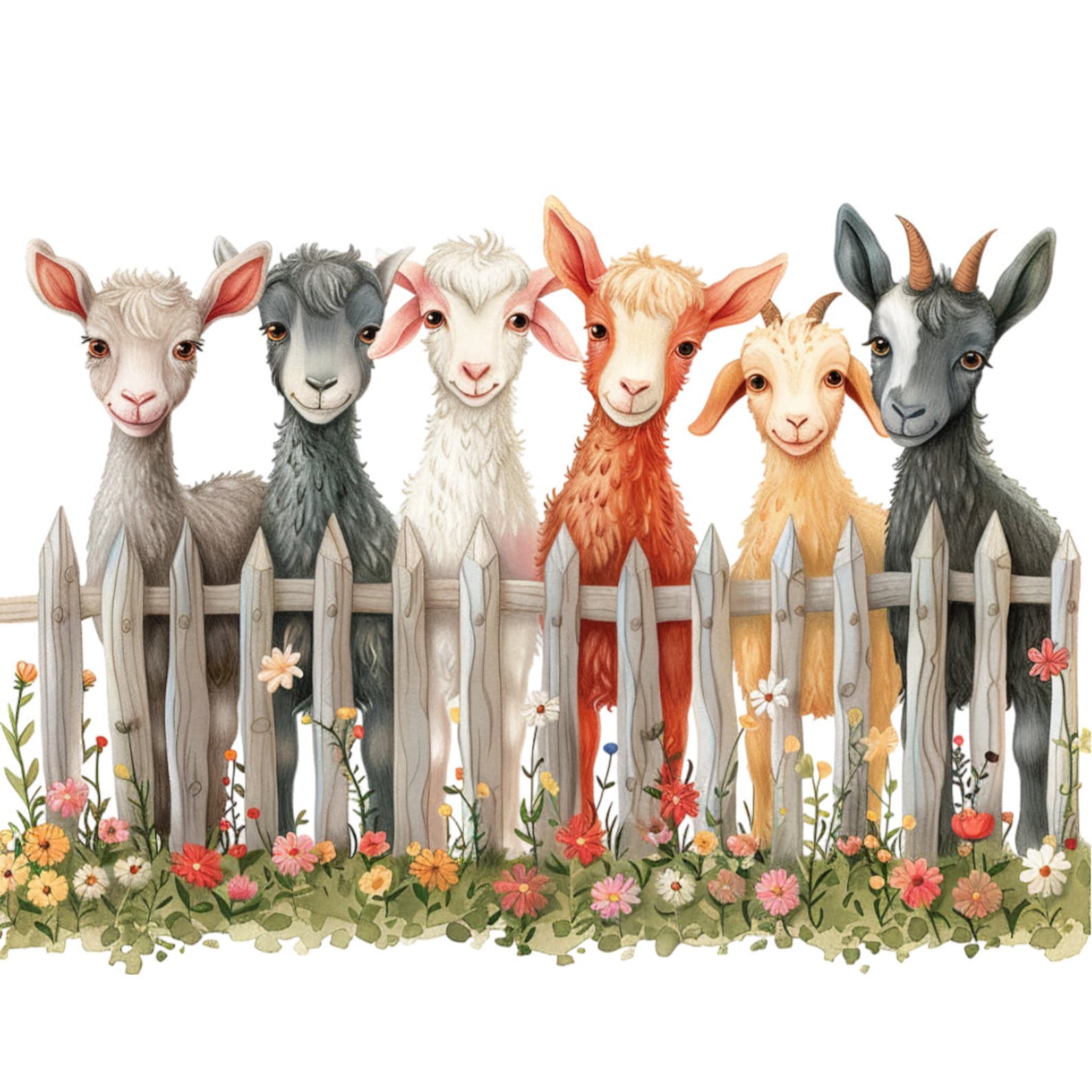 16 Cute Goats on a Farm Fence Clipart Bundle, 16 JPG and PNG, Craft Art ...