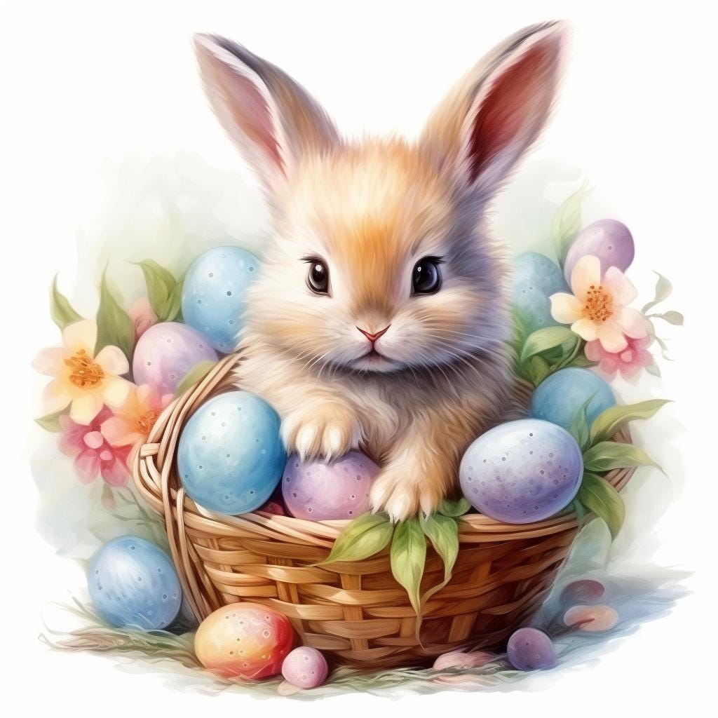 15 Bunny in Easter Basket W Easter Eggs Clipart Bundle High-quality JPG ...