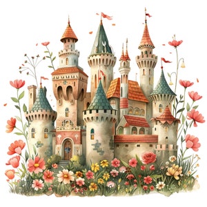 Fairy Tale Castle Flower Gardens Clipart Bundle, 16 High-quality JPG ...