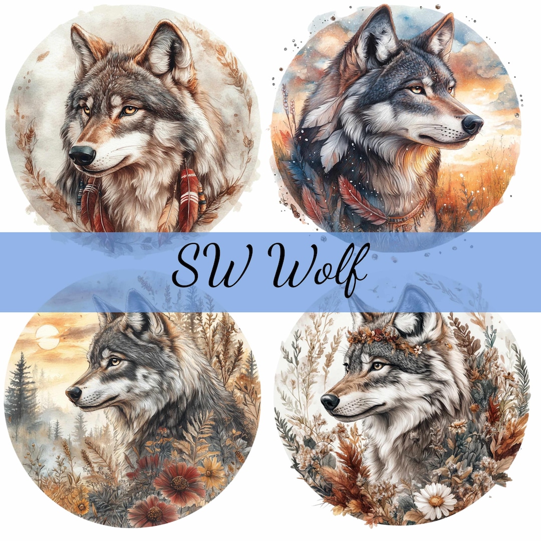 15 Vintage Southwest Indian Wolf Round Clipart Bundle, 15 High-quality ...