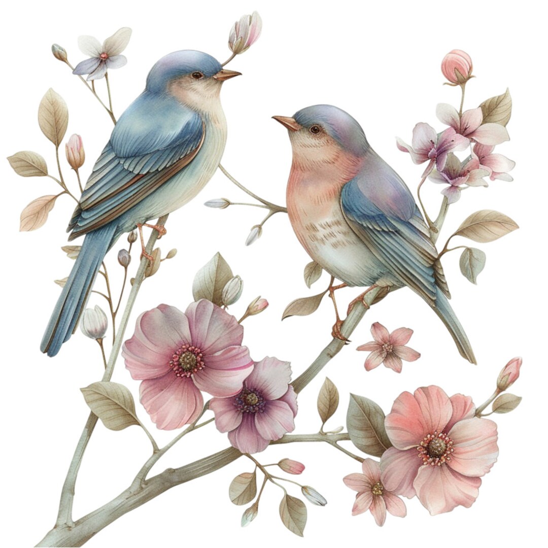 Birds in Flower Trees Clipart Bundle, 15 High-quality JPG, Craft Art ...