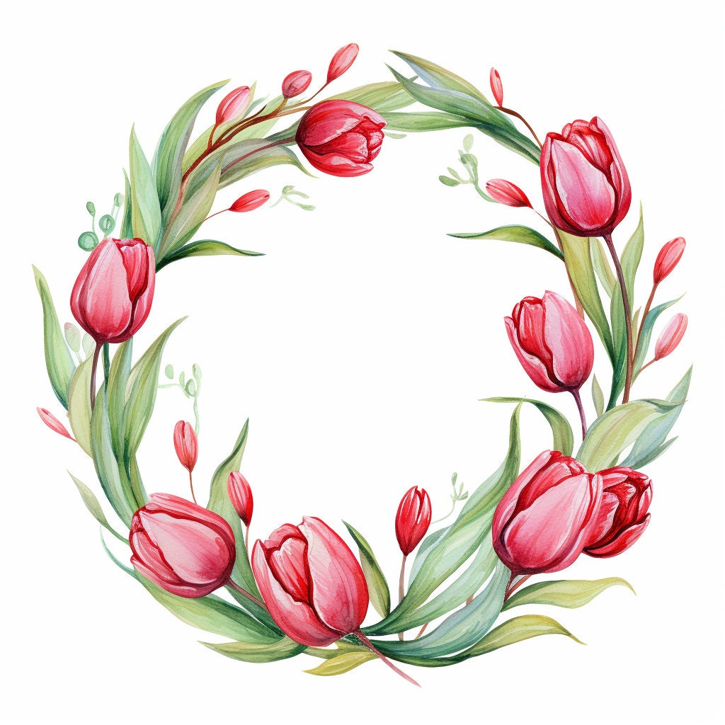 Pink Tulip Wreath Clipart Bundle, 16 High-quality Transparent PNG ...