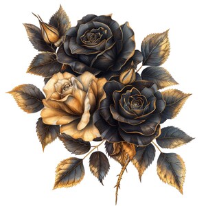 16 Black and Gold Rose Clipart Bundle, 16 High-quality JPG, Craft Art ...