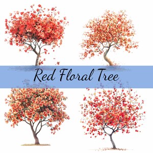 12 Red and Gold Flower Tree Floral Clipart Bundle, 12 High-quality JPG ...