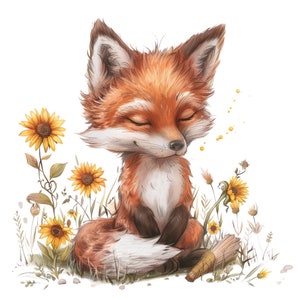 12 Fox With Sunflowers Clipart Bundle, 12 High-quality JPG, Craft Art ...