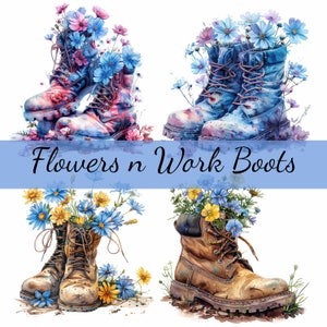 Colorful Flowers in Work Boots Clipart Bundle, 15 High-quality JPG ...