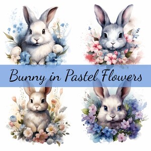 Easter Bunny Pastel Flower Clipart Bundle, High-quality JPG, Craft Art ...