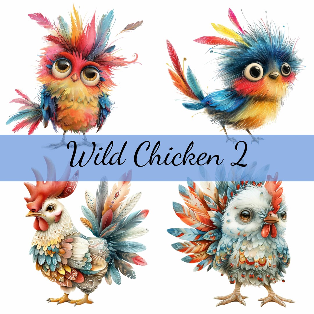 16 Wild Crazy Chicken 2 Cartoon Clipart Bundle, 16 High-quality JPG ...