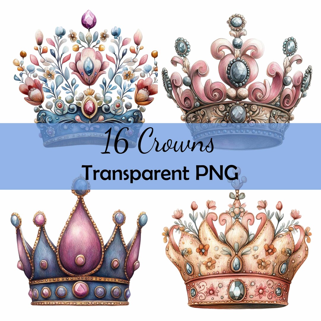 16 Crowns With Jewels Clipart Bundle, Transparent PNG Download, Card ...