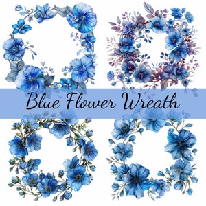 Wreath With Blue Flowers Clipart Bundle, 15 High-quality JPG, Craft Art ...