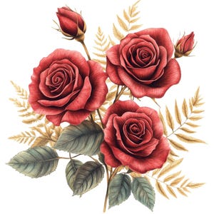 Red Roses With Gold Clipart Bundle, 16 JPG and Transparent PNG Download ...