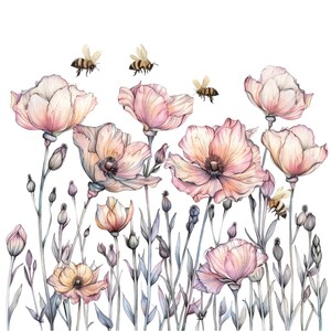 Row of Meadow Flowers With Bees Clipart Bundle, 16 High-quality JPG ...