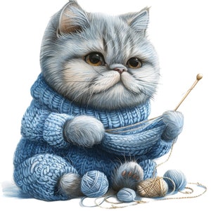 Cute Cat Knitting Yarn Clipart Bundle, 16 High-quality JPG, Craft Art ...