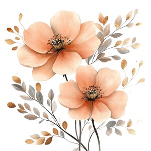 Peach and Gold Flowers Clipart Bundle, 16 JPG and Transparent PNG ...