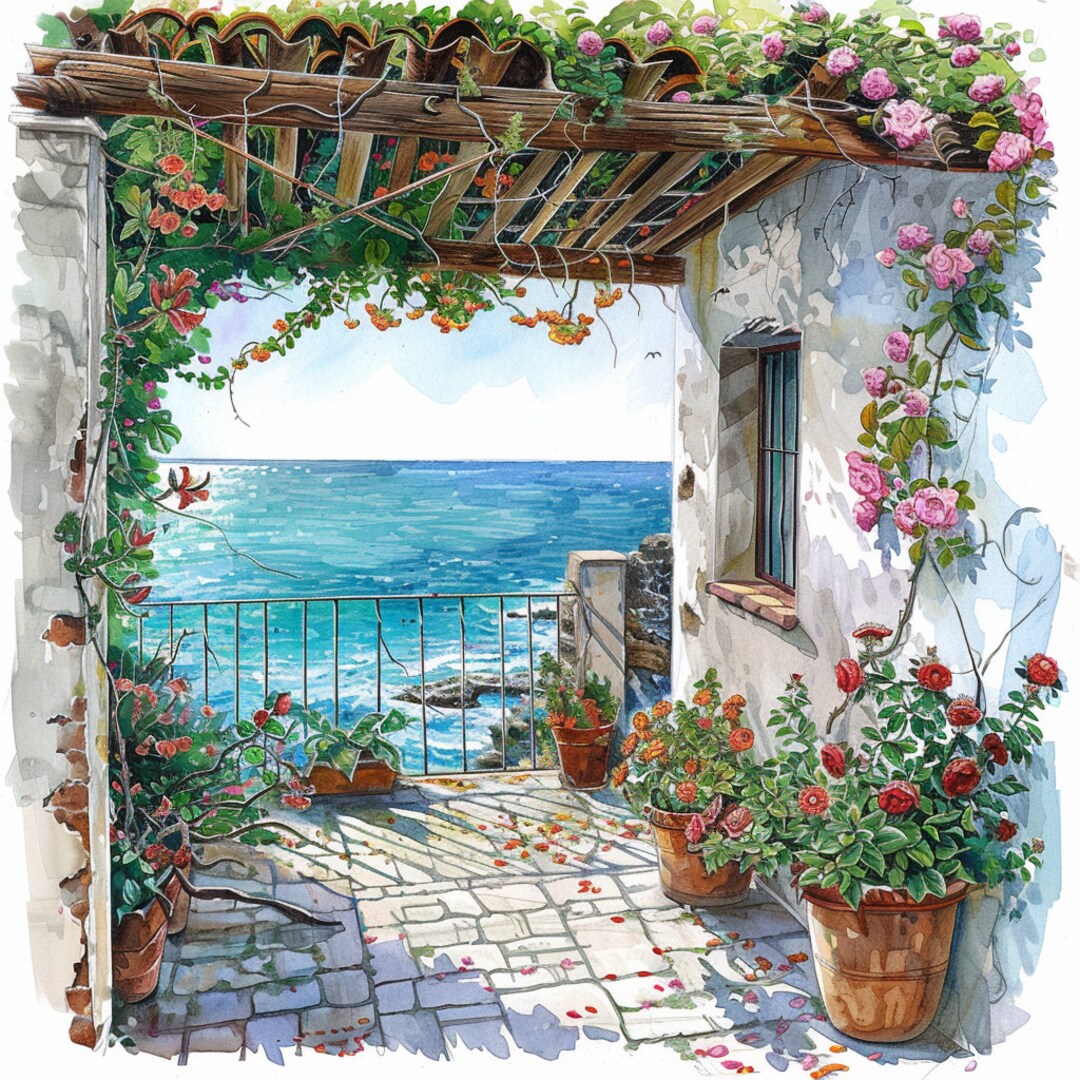 Porch Veranda Floral Ocean View Clipart Bundle, 16 High-quality JPG ...
