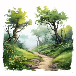 16 Spring Path in Woods Landscape Clipart Bundle, High-quality JPG ...