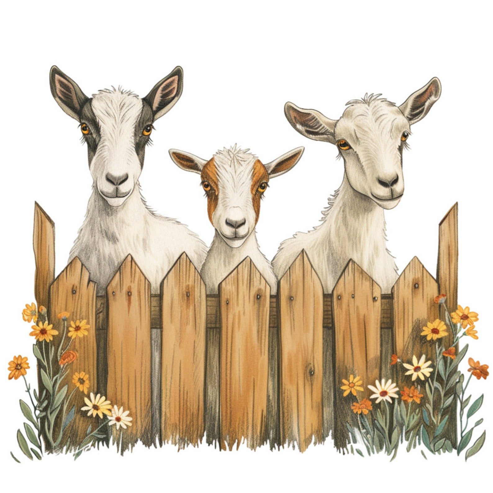 16 Cute Goats on a Farm Fence Clipart Bundle, 16 JPG and PNG, Craft Art ...