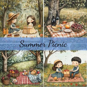 Summer Picnic in Park Clipart Bundle, 16 High-quality JPG, Card Making ...