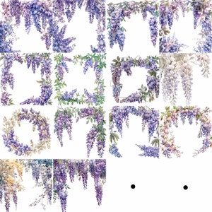 Wisteria Flower Frame Clipart Bundle, 14 High-quality JPG, Craft Art ...