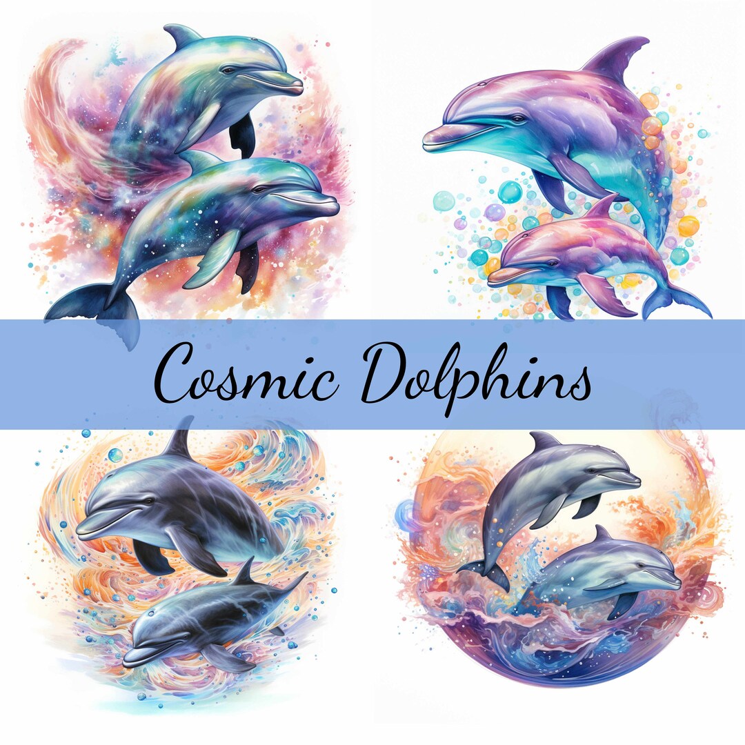 Cosmic Dolphin Clipart Bundle, High-quality JPG, Craft Art, Card Making ...