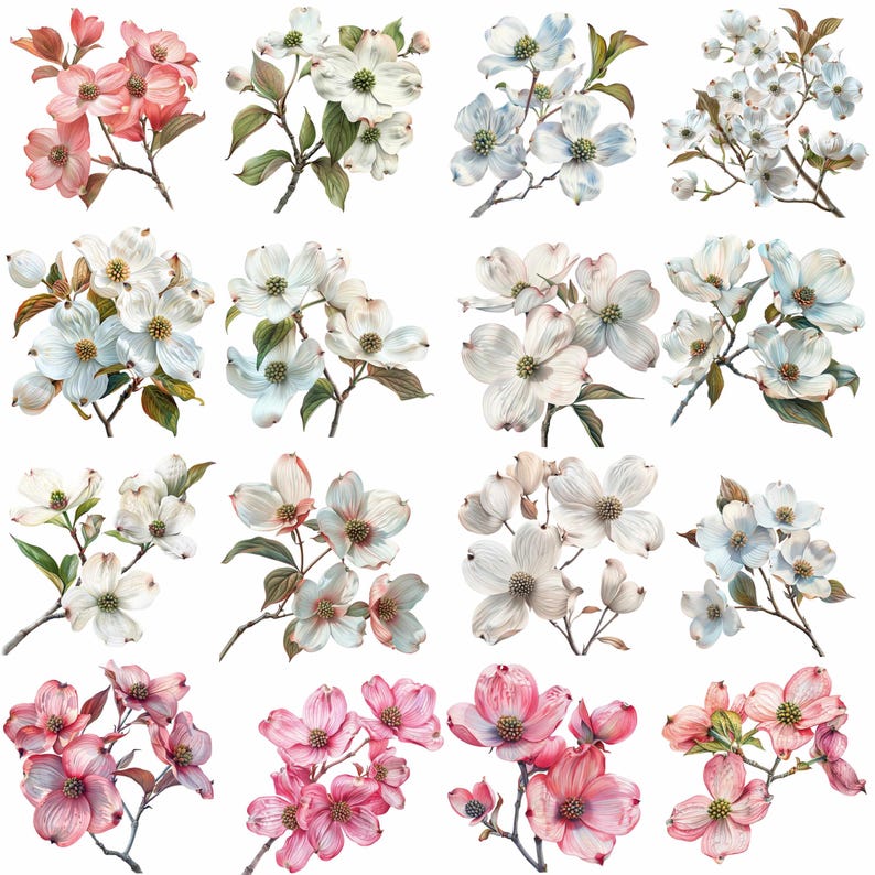 16 Dogwood Tree Flower Clipart Bundle 16 Transparent PNG Download, Card ...